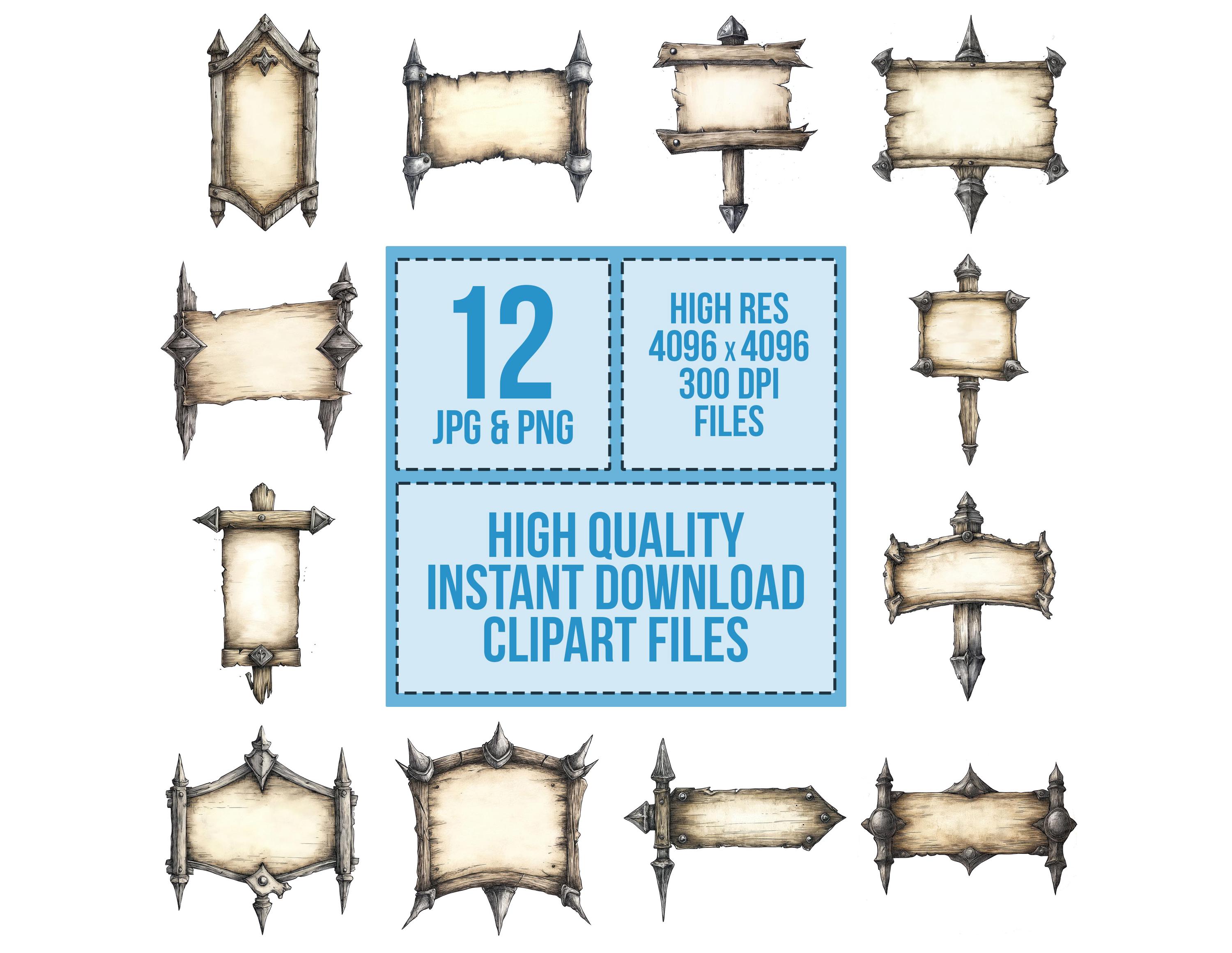 Gothic Sign PNG Clipart, 12x Medieval Signpost Clip Art Set, Printable ...