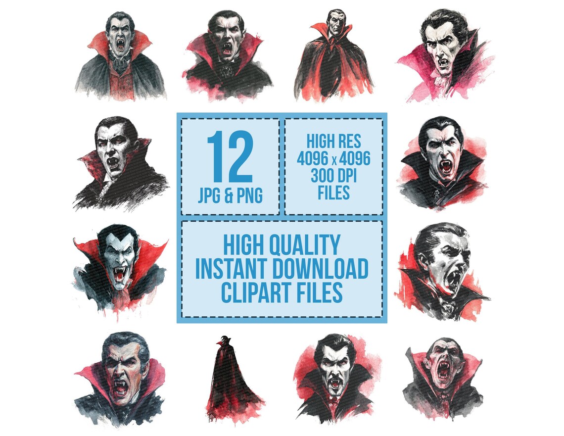 Vampire PNG Clipart, 12x Dracula Halloween Clip Art Set, Printable ...