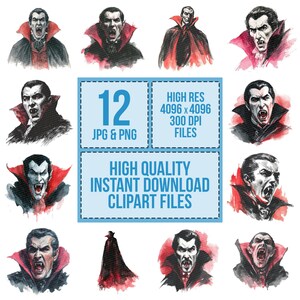 Vampire PNG Clipart, 12x Dracula Halloween Clip Art Set, Printable ...