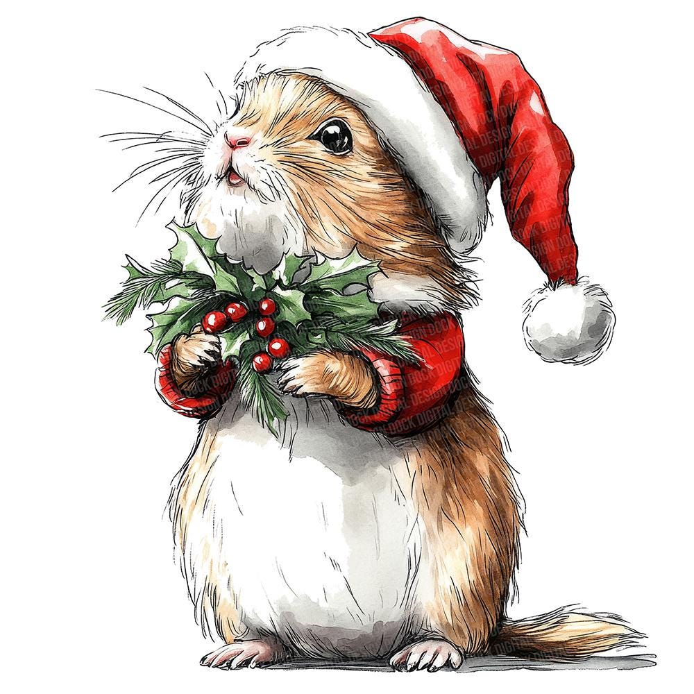 Christmas Hamster PNG Clipart, 12x Festive Hamster Watercolor Clip Art ...