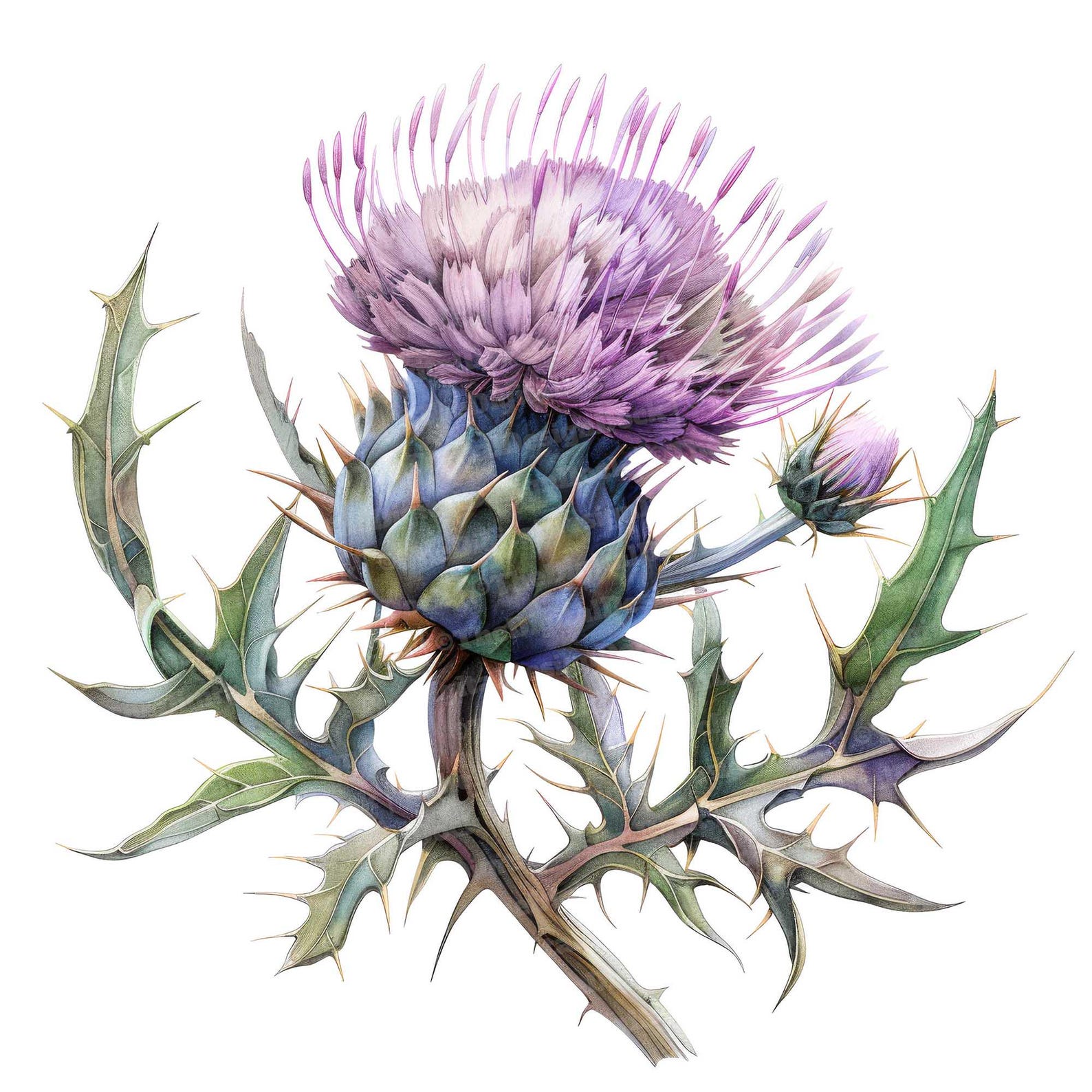 12 Thistle Flower Clipart, Watercolor Botanical Clipart, Printable ...