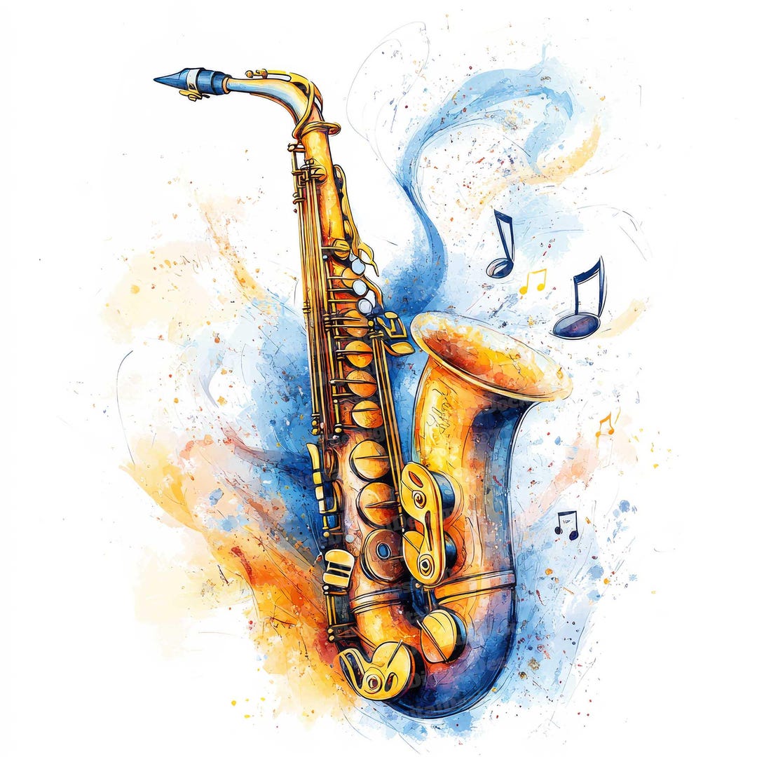 12x Saxophone Clipart, Watercolor Music Instrument Clipart, High ...