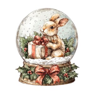 12x Snow Globe PNG Clipart, Retro Bunny Christmas Clip Art Set ...