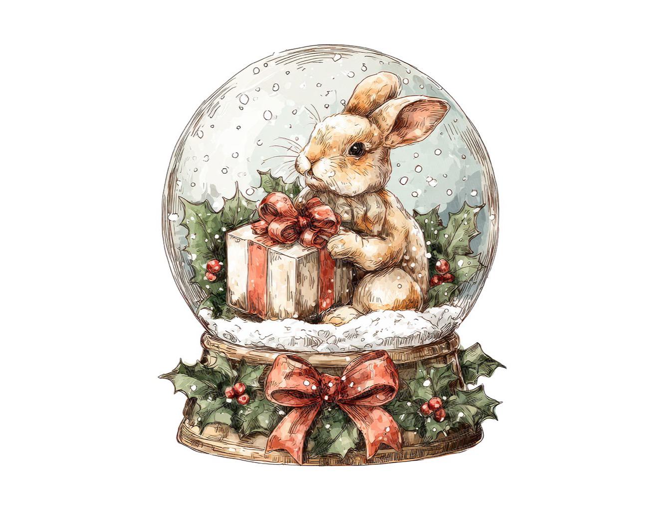 12x Snow Globe PNG Clipart, Retro Bunny Christmas Clip Art Set ...