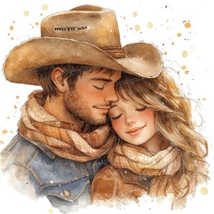 Cowboy Couple Clip Art, 12x Western Romance Clipart Set, Watercolor ...