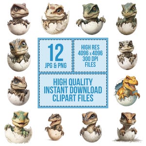 Baby Dinosaur PNG Clipart, 12x Dino Egg Clip Art Set, Printable Watercolor Clip Art, Paper ...