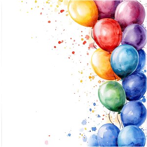 12 Balloon Border Clipart, Watercolor Party Balloons, Printable Clipart ...