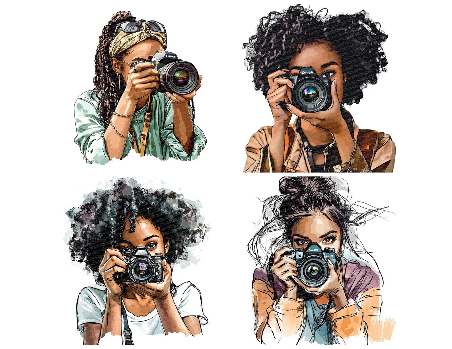 Photographer PNG Clipart, 12x Black Women With Cameras Clip Art Set ...