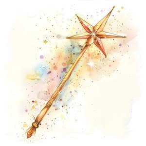 Magic Wand Clipart, 12 Jpgs, Princess Wand Illustration, Printable ...