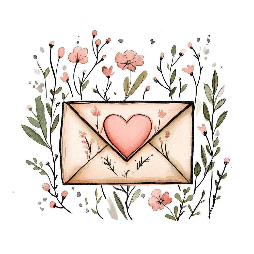 Love Letter PNG Clip Art, 12x Folk Art Envelope Clipart Set, Floral ...