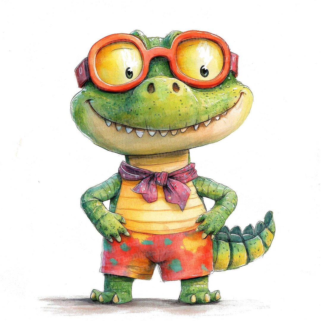 Cartoon Croc Clipart, 12 Watercolor Crocodile Clipart, Printable ...