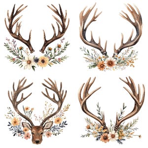Deer Antler PNG Clipart, 12x Floral Antlers Clip Art Set, Printable ...