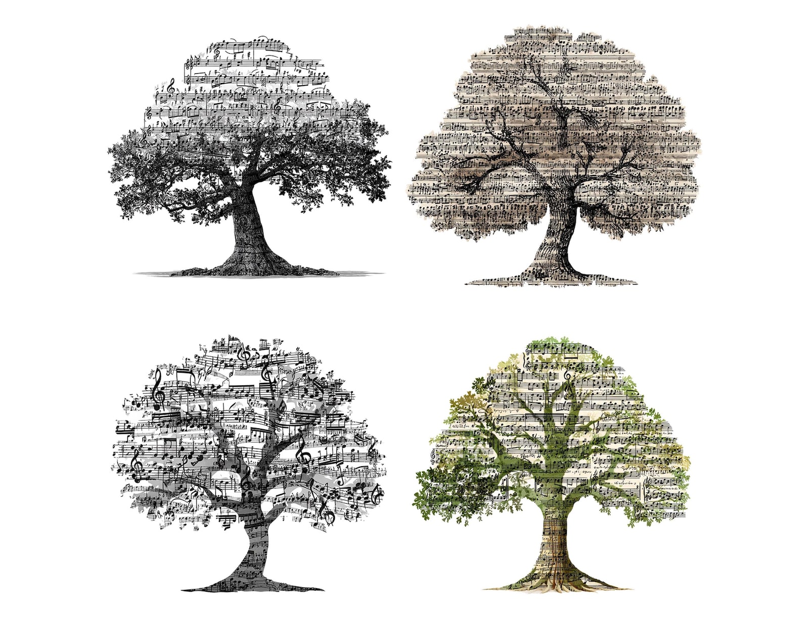 Music Note Tree Clipart, 12x Sheet Music Tree Clip Art Set, Printable ...