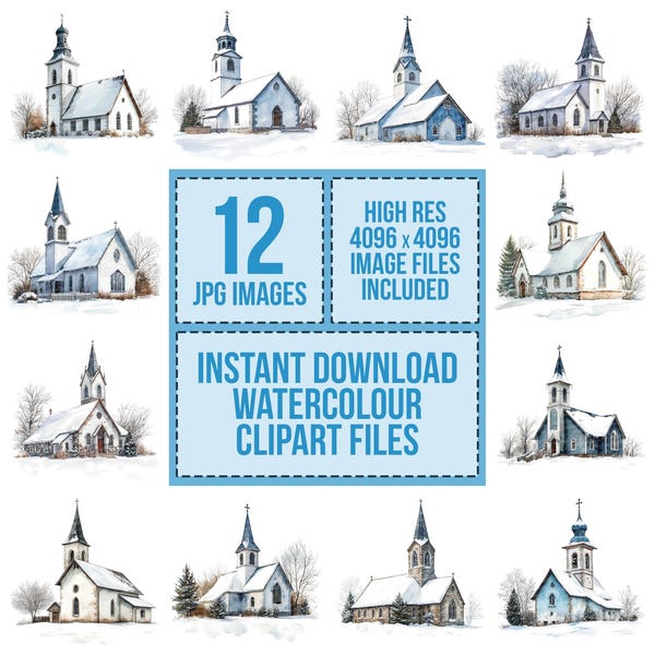 Snowy Church - Etsy