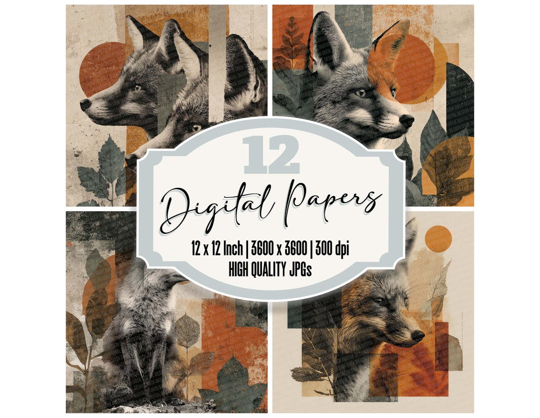 12x Woodland Fox Junk Journal Paper Digital Paper Pack Autumn Moodboard ...