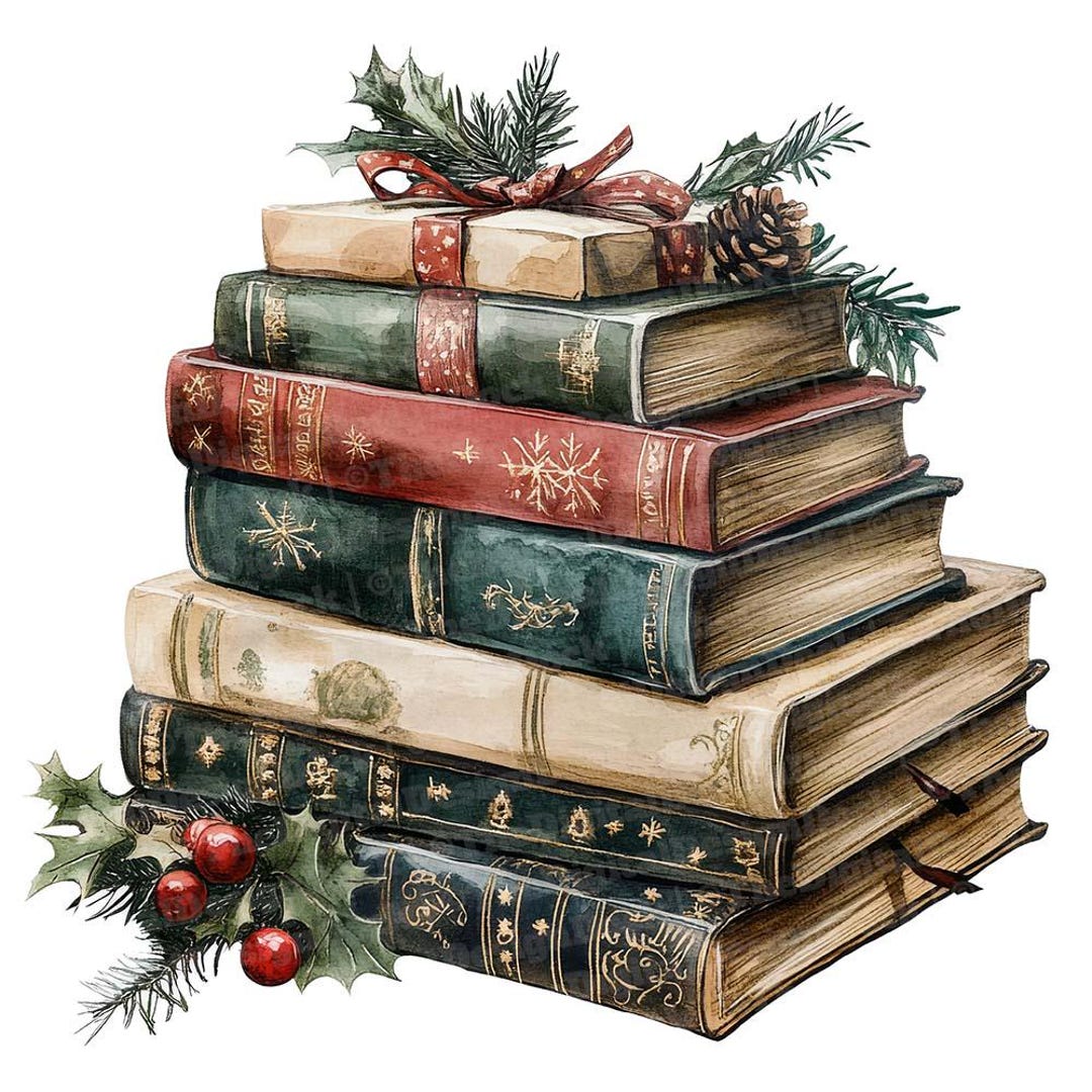 Christmas Book Clip Art, 12x Holiday Books Pile Clipart Set, Vintage ...