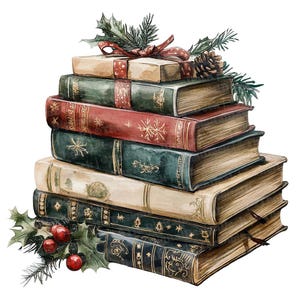 Christmas Book Clip Art, 12x Holiday Books Pile Clipart Set, Vintage ...