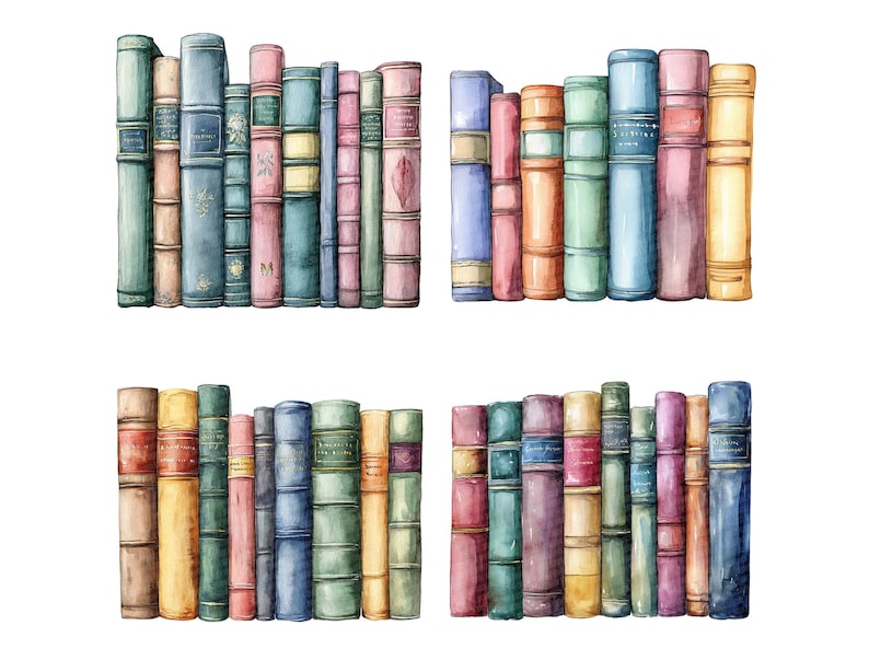 Vintage Book PNG Clipart, 12x Watercolor Book Clip Art Set, Antique ...