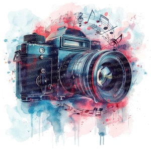 12x Classic Camera Music Notes Clipart, Musical Clipart, Printable ...