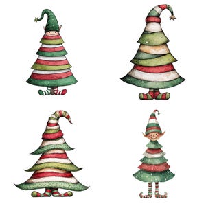 Elf Christmas Tree PNG Clipart, 12x Whimsical Holiday Tree Clip Art Set ...