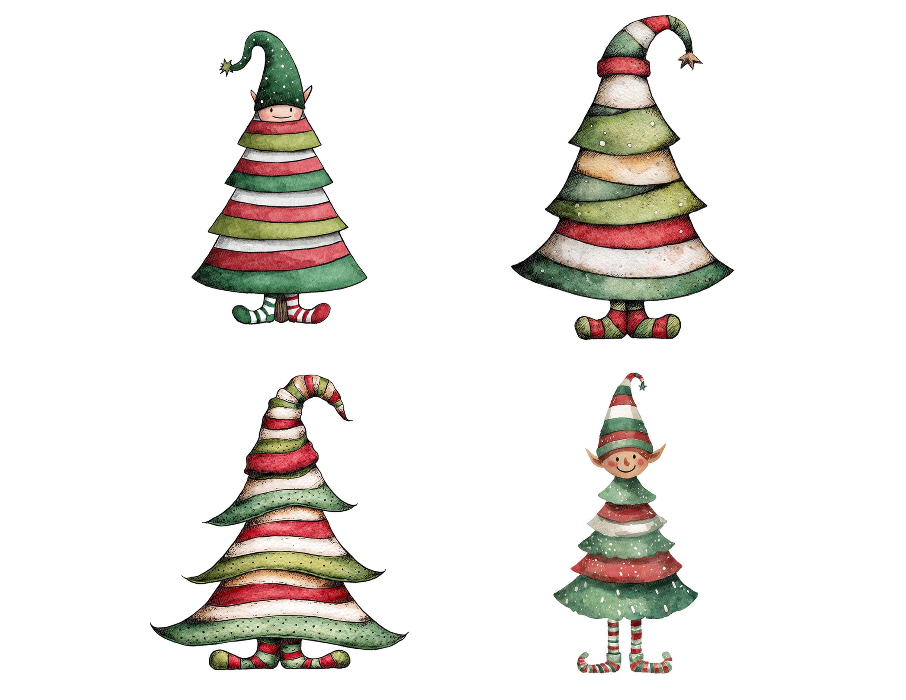 Elf Christmas Tree PNG Clipart, 12x Whimsical Holiday Tree Clip Art Set ...