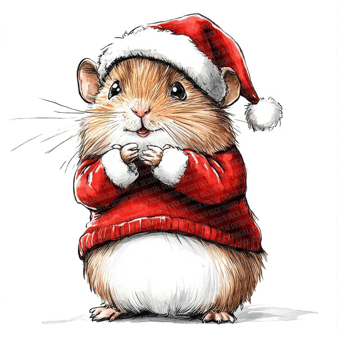 Christmas Hamster PNG Clipart, 12x Festive Hamster Watercolor Clip Art ...