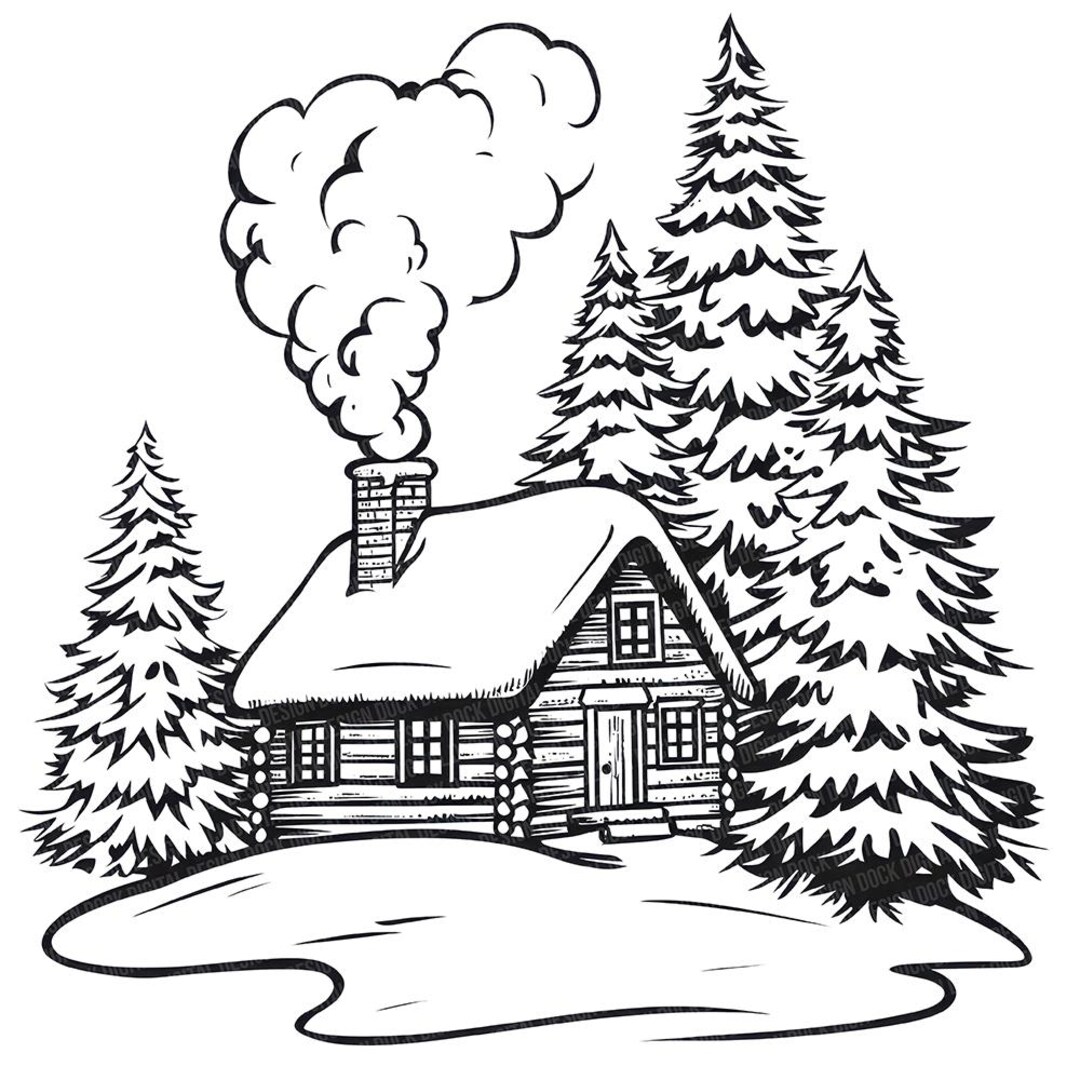 Log Cabin PNG Clipart, 12x Winter Cabin Clip Art Set, Black White ...