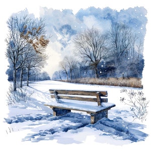 Snowy Bench Clipart, 12 Jpgs, Winter Park Clipart, Printable ...