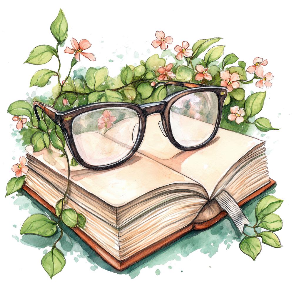 12x Spectacles With Books PNG Clipart, Floral Glasses Clip Art Set ...