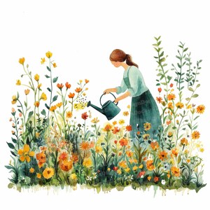 12 Gardening Girl Clipart, Woman Flower Garden Gardening, Printable ...