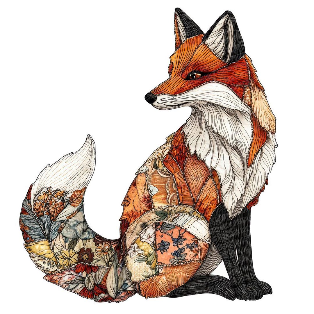 Folk Art Fox Clipart, 12x Curled Fox Clip Art Set, Printable Watercolor ...