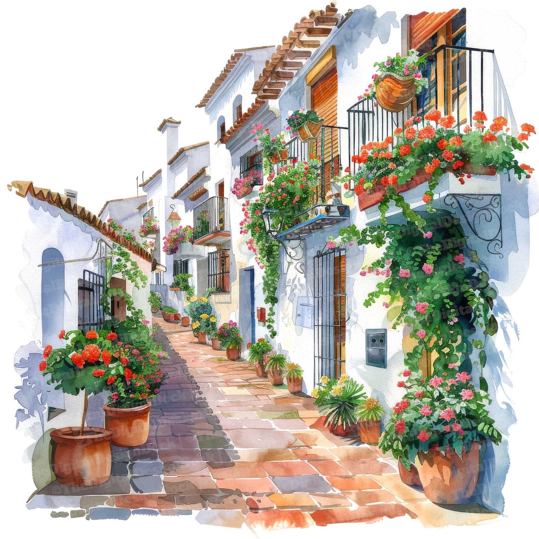 12x Spanish Street Clipart, Floral Street, JPG Clipart, Printable ...