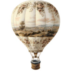 12 Victorian Hot Air Balloon Clipart, Watercolor Balloon Art, Printable ...