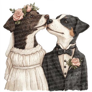 12x Wedding Dog Clipart, Bride and Groom Cute Dogs, Printable ...