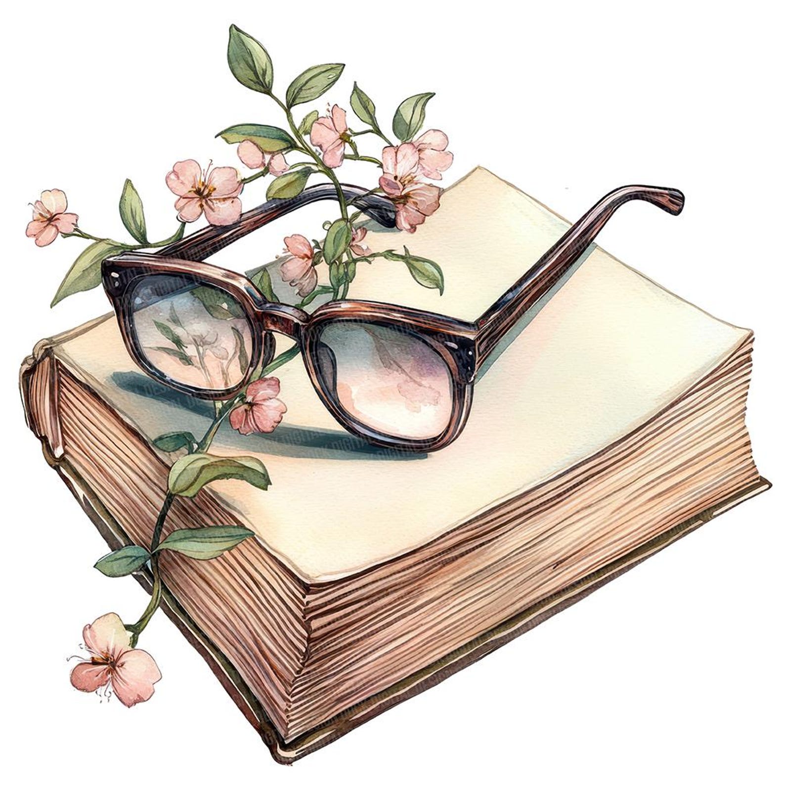 12x Spectacles With Books PNG Clipart, Floral Glasses Clip Art Set ...