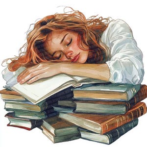 Sleeping Reader PNG Clipart, 12x Woman Asleep on Books Clip Art Set ...
