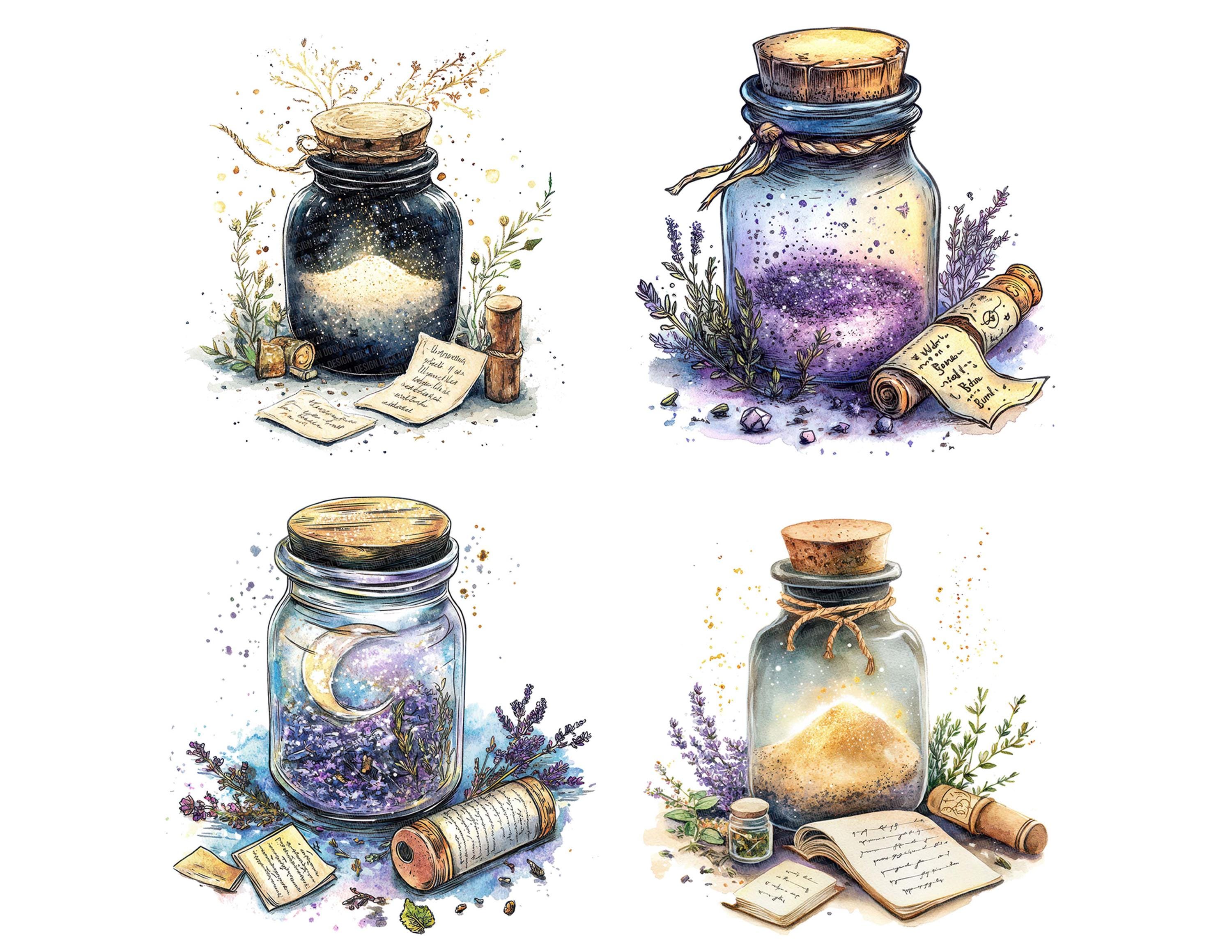 Spell Jar PNG Clipart, 12x Moon Dust Potion Clip Art Set, Printable ...