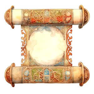 12x Medieval Scroll Clipart, Ornate Paper Clipart, Printable Watercolor ...