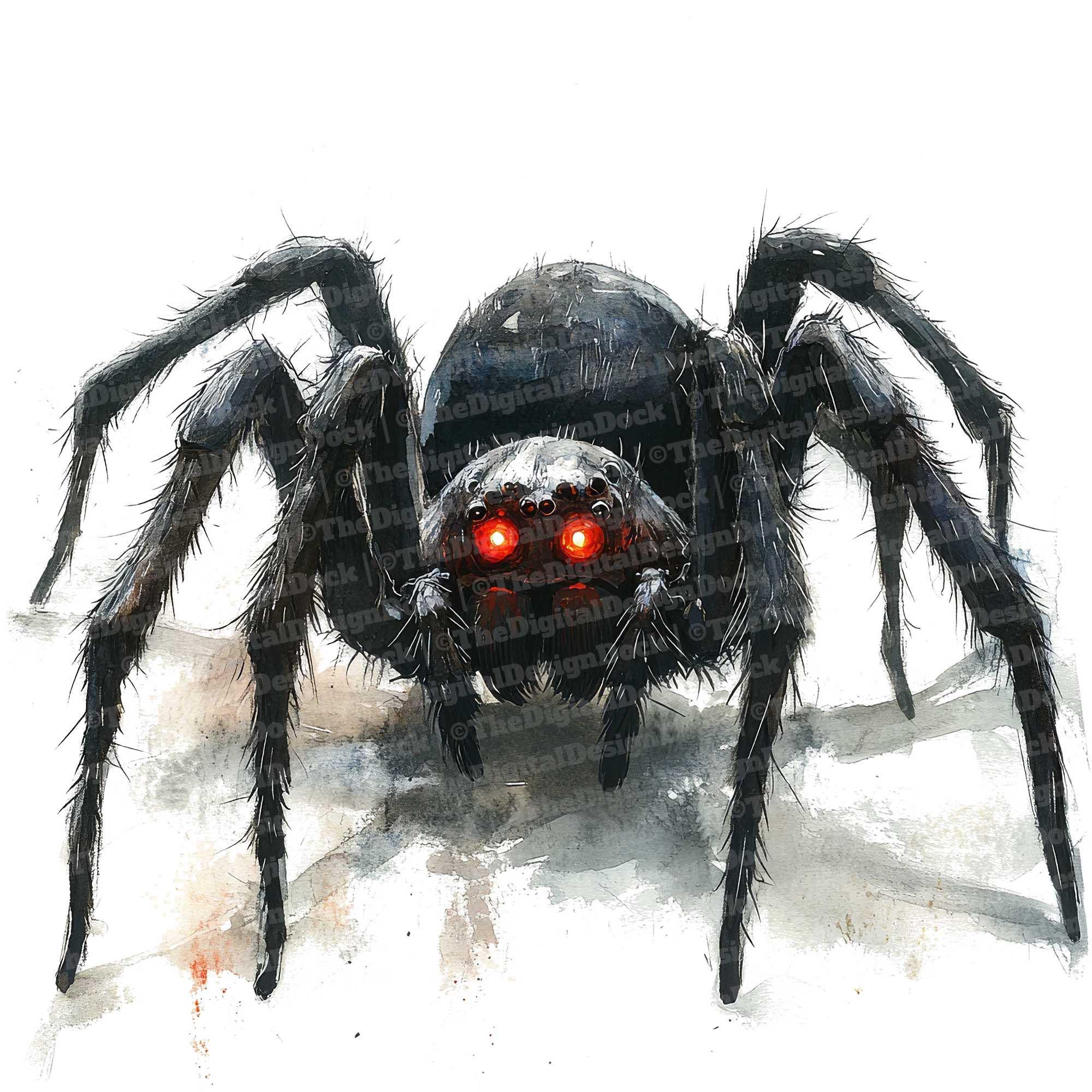 12 Scary Spider Clipart, Watercolor Creepy Spider Art, Halloween Horror ...