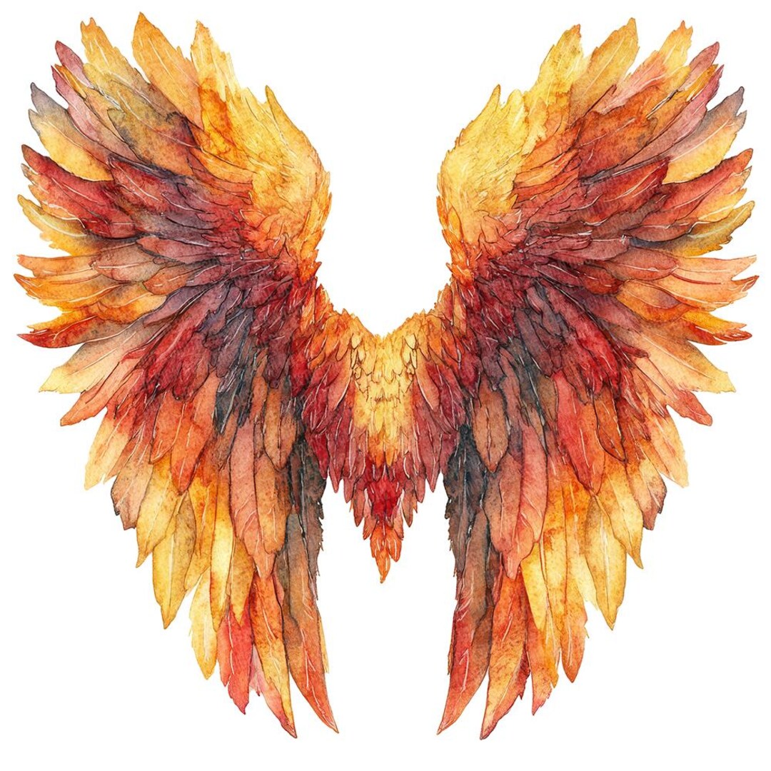 12 Fire Phoenix Wings PNG Clipart, Watercolor Angel Wing Clip Art ...