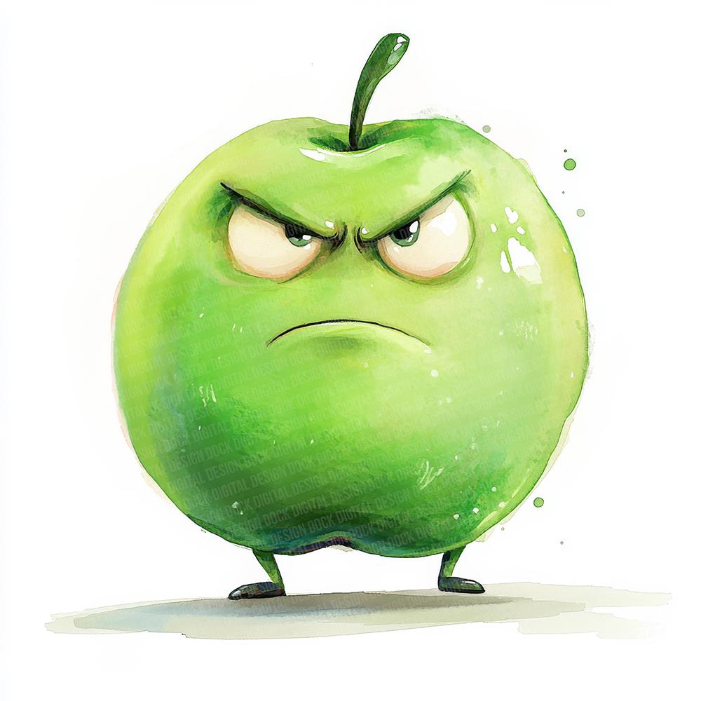 Grumpy Apple PNG Clip Art, 12x Funny Green Apple Clipart Set ...