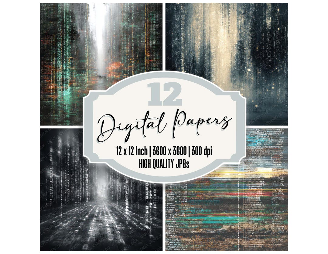 12x Immersive Binary Code Junk Journal Paper Futuristic Data Stream ...