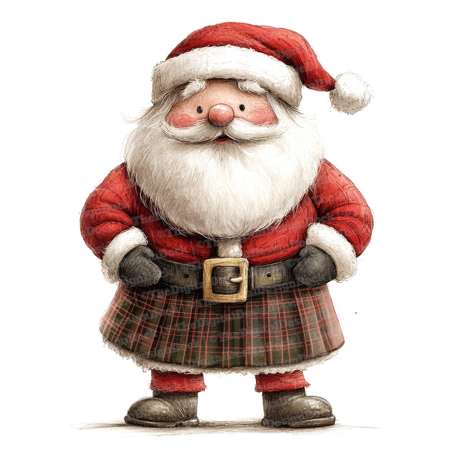 12x Scottish Santa in Kilt Clipart, Watercolor Christmas Clipart,high ...