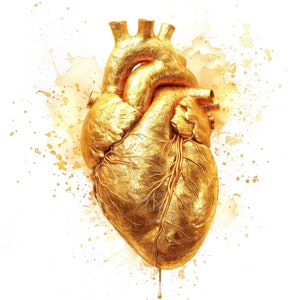 12x Gold Human Heart Clipart, Golden Hearts Clipart, Printable ...