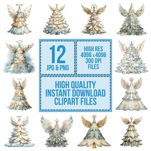 Angel Christmas Tree PNG Clipart, 12x Winged Holiday Trees Clip Art Set ...