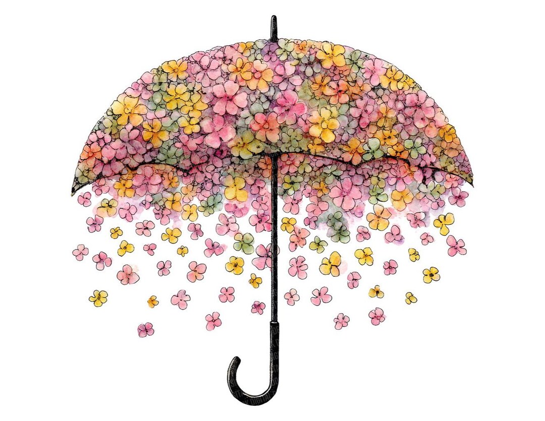 Umbrella Flower PNG Clipart, 12x Watercolor Floral Rain Clip Art Set ...