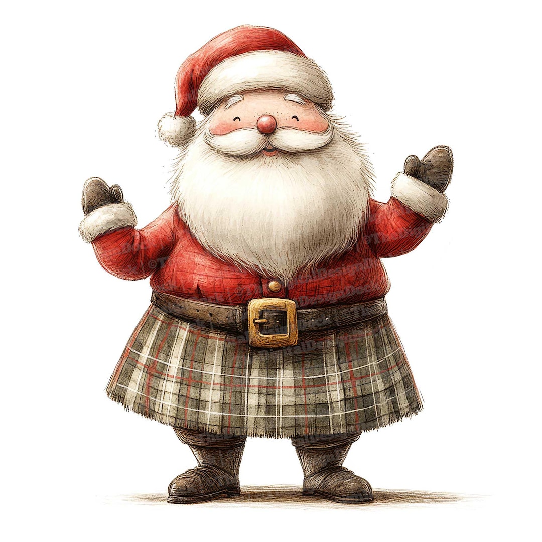 12x Scottish Santa in Kilt Clipart, Watercolor Christmas Clipart,high ...