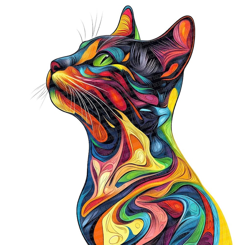 Colorful Abstract Cat PNG Clipart, 12x Modern Art Cat Clip Art Set ...