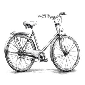 12 Bicycle Clip Art Pngs, Retro Line Art Bike Illustrations, Printable ...