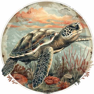 12x Vintage Sea Turtle Clipart, Floral Sea Clipart, Printable ...